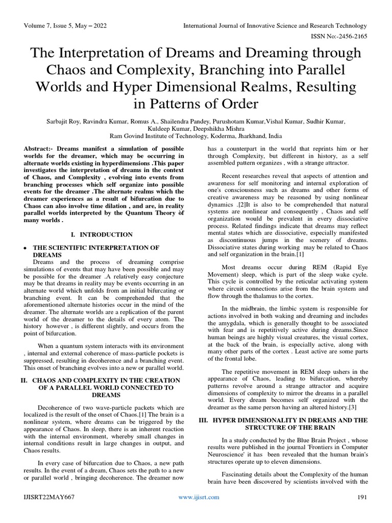 The Interpretation of Dreams and Dreaming Through Chaos and Complexity ...