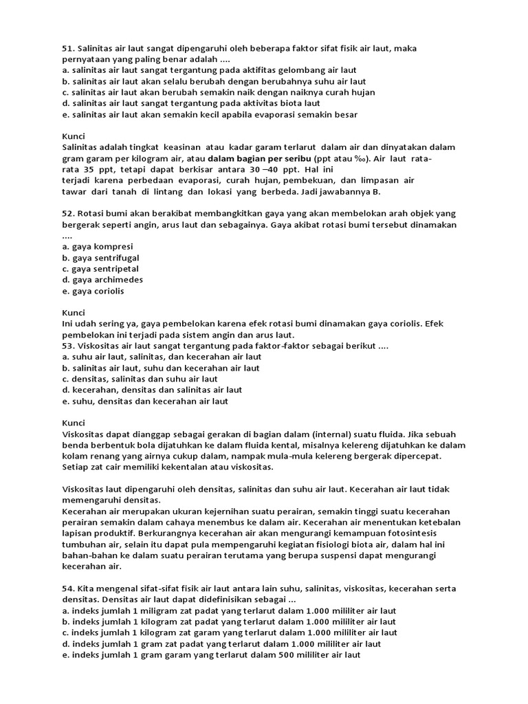 Pembahasan KSK Kebumian 2020 (Hidrosfer-Oseanografi) | PDF