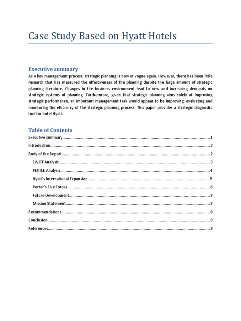 Hyatt Hotels Case Study Strategic Analysis | PDF | Marketing ...