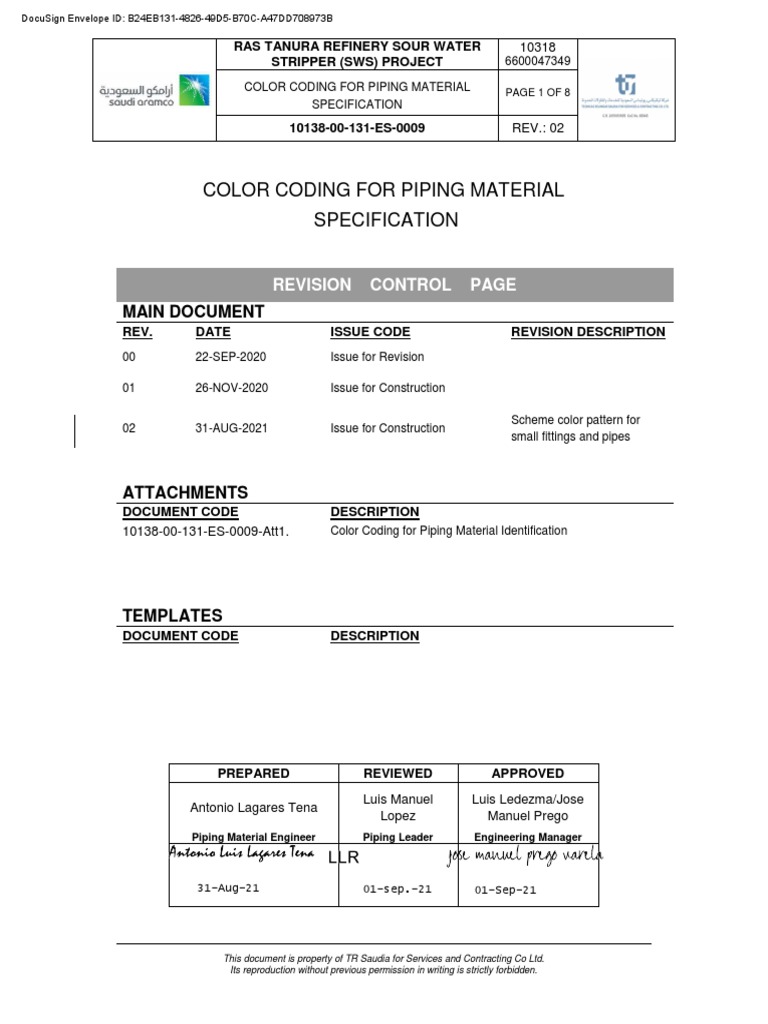 COLOR CODING FOR PIPING MATERIAL 10318-00-131-ES-0009 - Rev02 ...