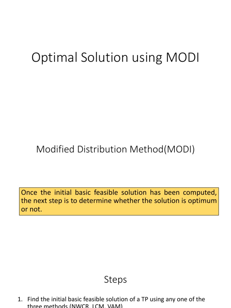 Optimal Solution Using MODI - Mail | PDF | Mathematical Optimization ...