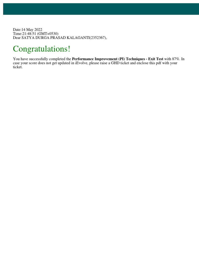 Performance Improvement Pi Techniques Exit Test 2352367 Pdf