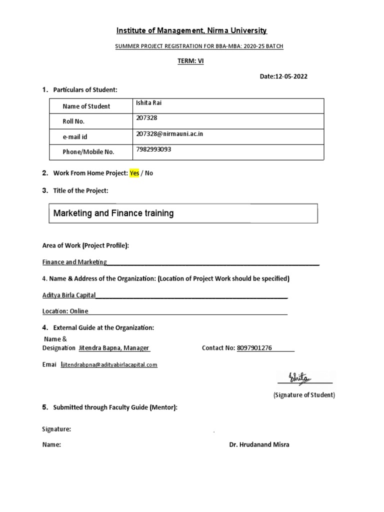Internship Registration Form | PDF