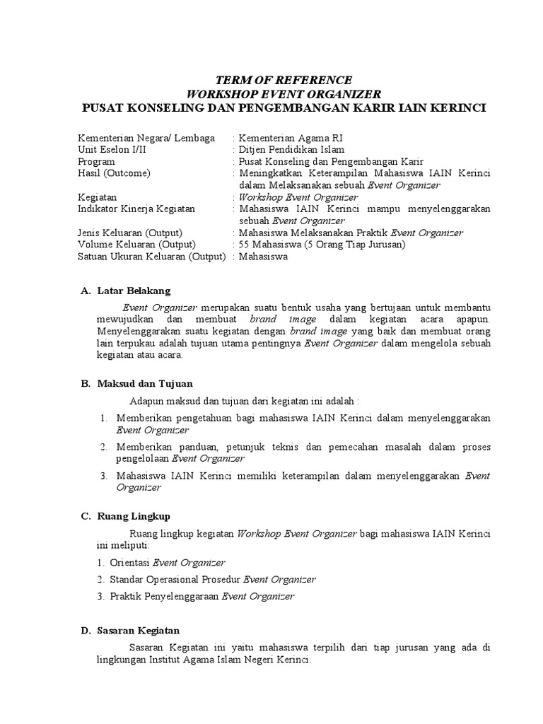 TOR Kegiatan Workshop EO | PDF