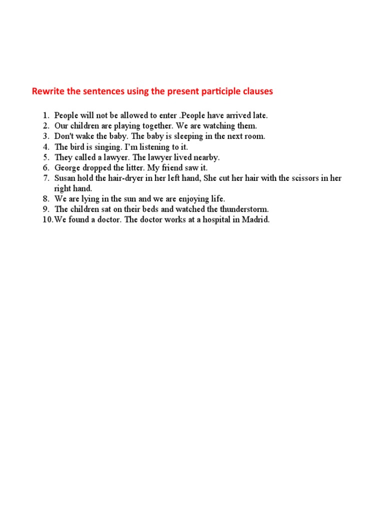Present Participle Clause Exercises | PDF