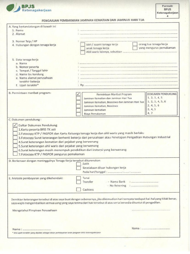 Pengajuan Pembayaran Jaminan Kematian Dan Jaminan Hari Tua | PDF