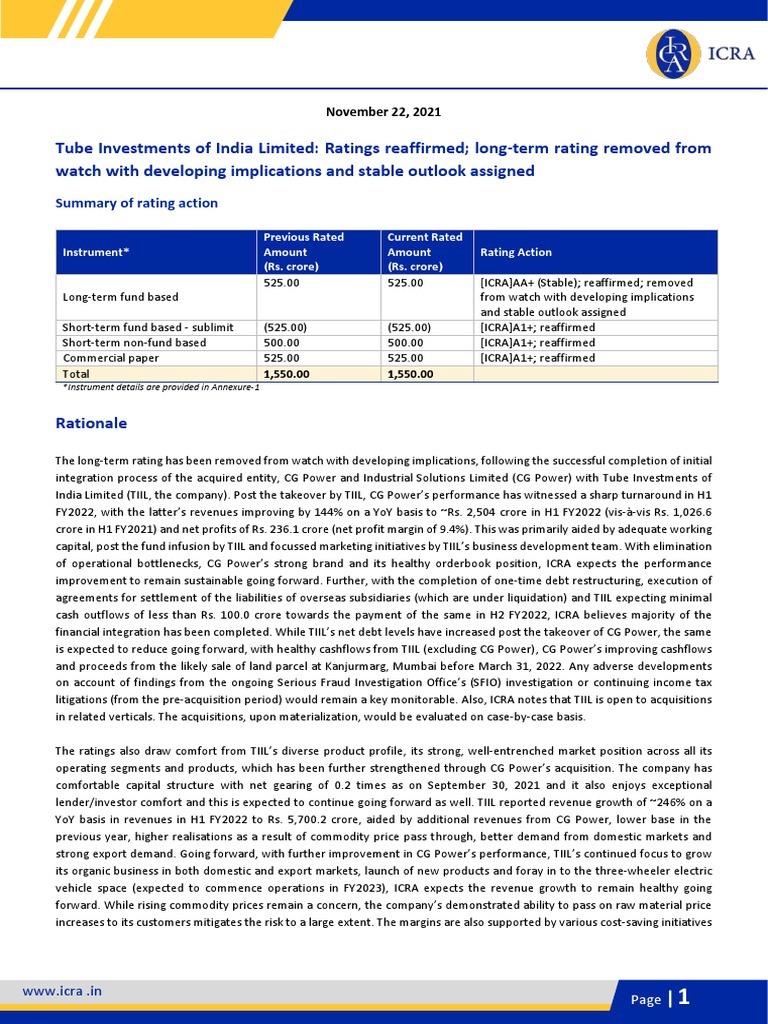 Tube Investments of India Limited | PDF | Debt | Economies