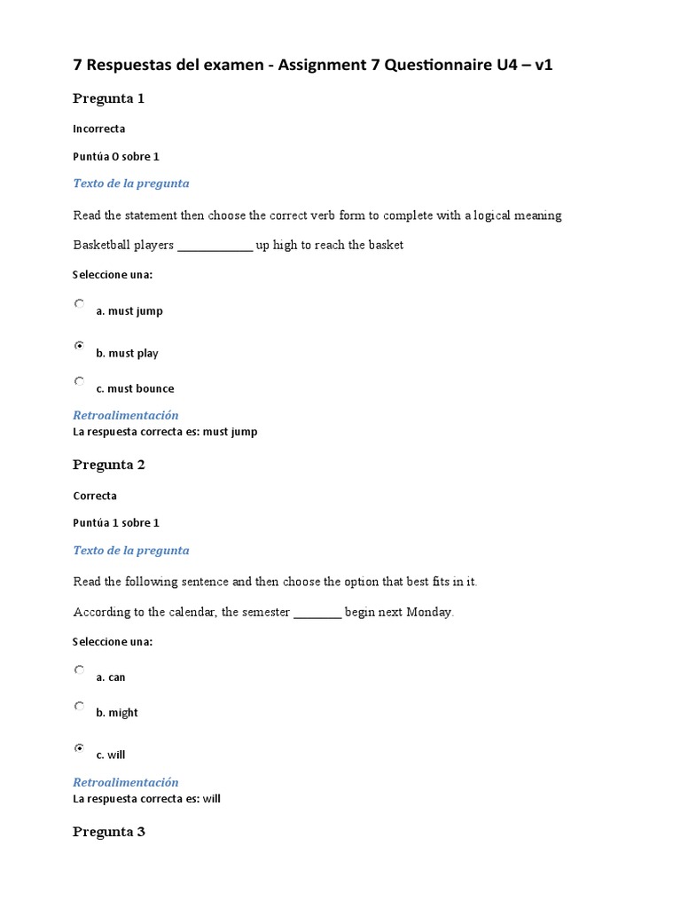 7 Respuestas Del Examen - Assignment 7 Questionnaire U4 - v1 | PDF | Logic