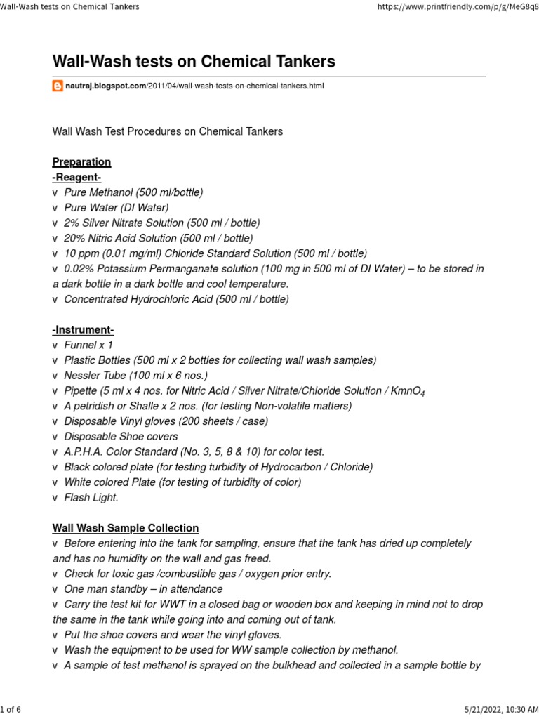Wall-Wash Tests On Chemical Tankers | PDF | Nitric Acid | Chemistry