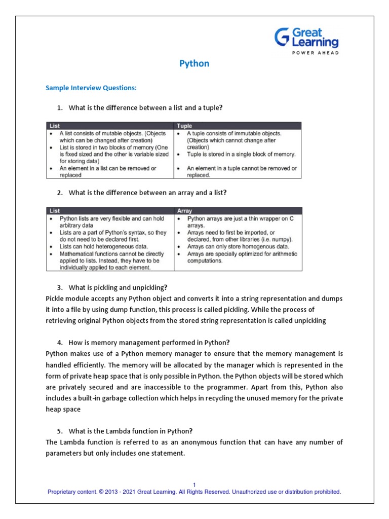 Python Sample Interview Questions Pdf Parameter Computer Programming Anonymous Function