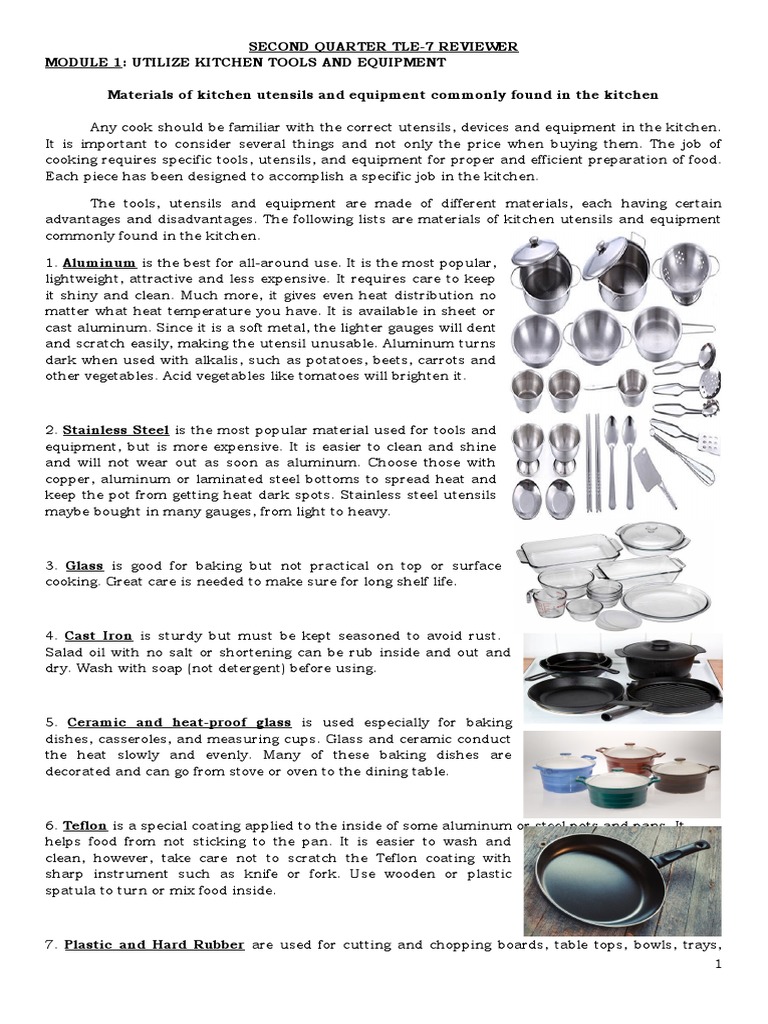 Tle Grade 7 Reviewer | PDF | Kitchen Utensil | Disinfectant