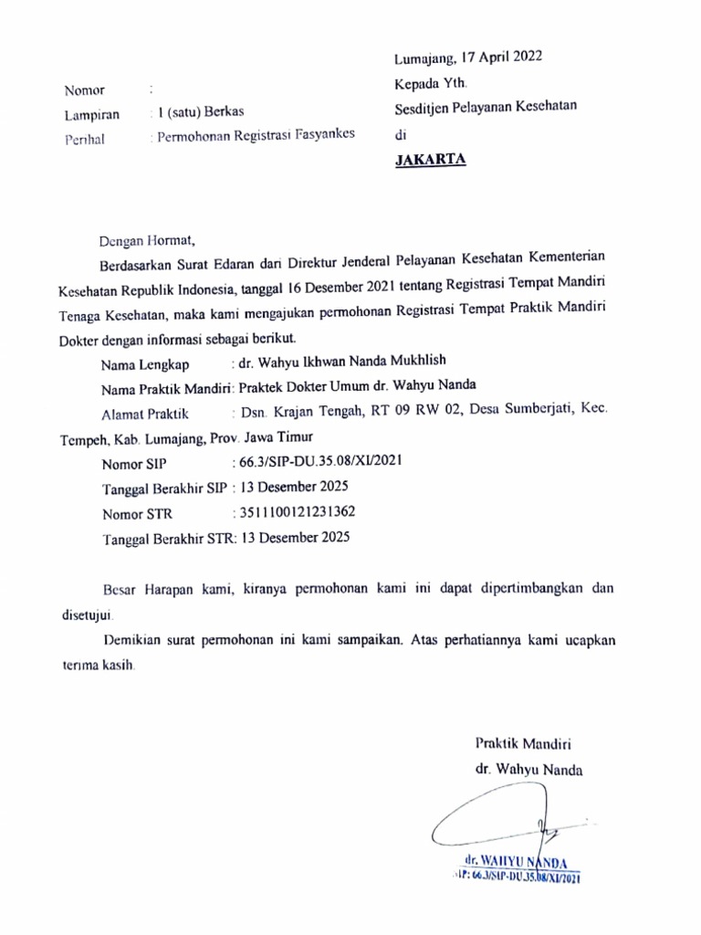 Permohonan Registrasi Fasyankes 2022 | PDF