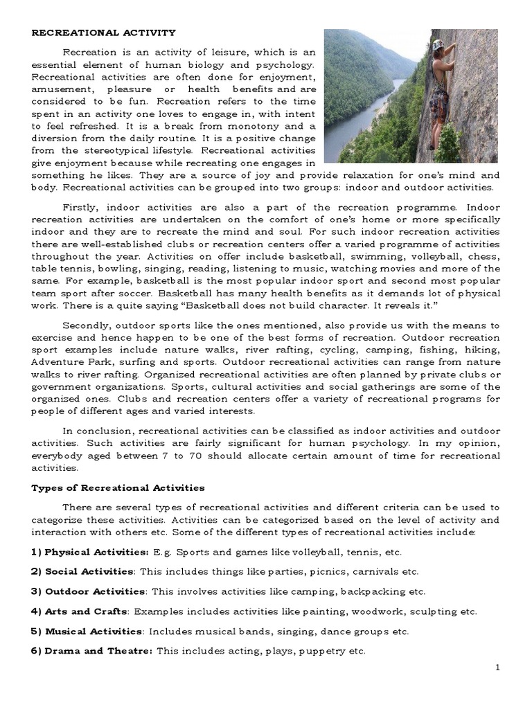 A Comprehensive Look at Indoor and Outdoor Recreational Activities ...