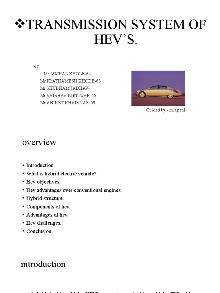 Transmission System of Hev's | PDF | Hybrid Electric Vehicle | Electric ...