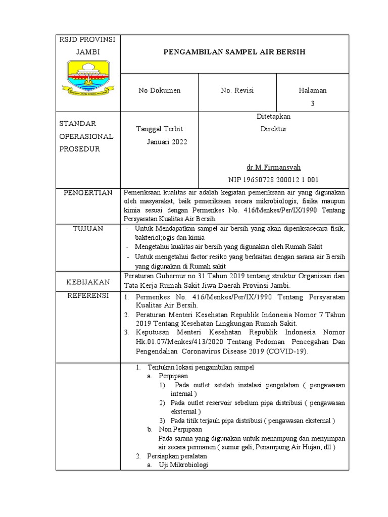 Sop Pengambilan Sampel Air Bersih | PDF | Griya & Taman | Sains & Matematika