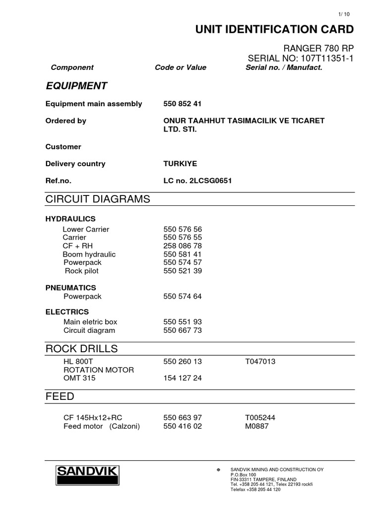 Equipment: Unit Identification Card | PDF | Throttle | Mechanical ...