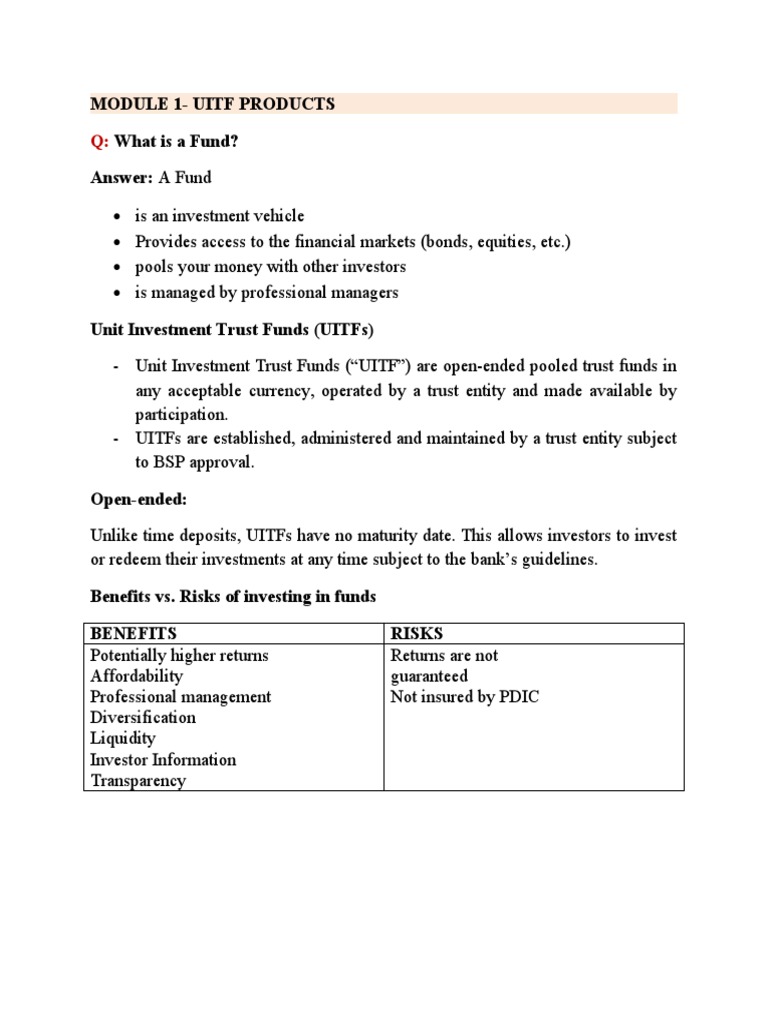 UITF Exam Reviewer | PDF | Investment Fund | Investing