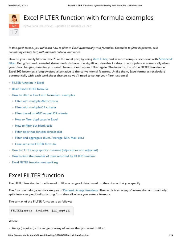 Excel FILTER Function - Dynamic Filtering With Formulas | PDF ...