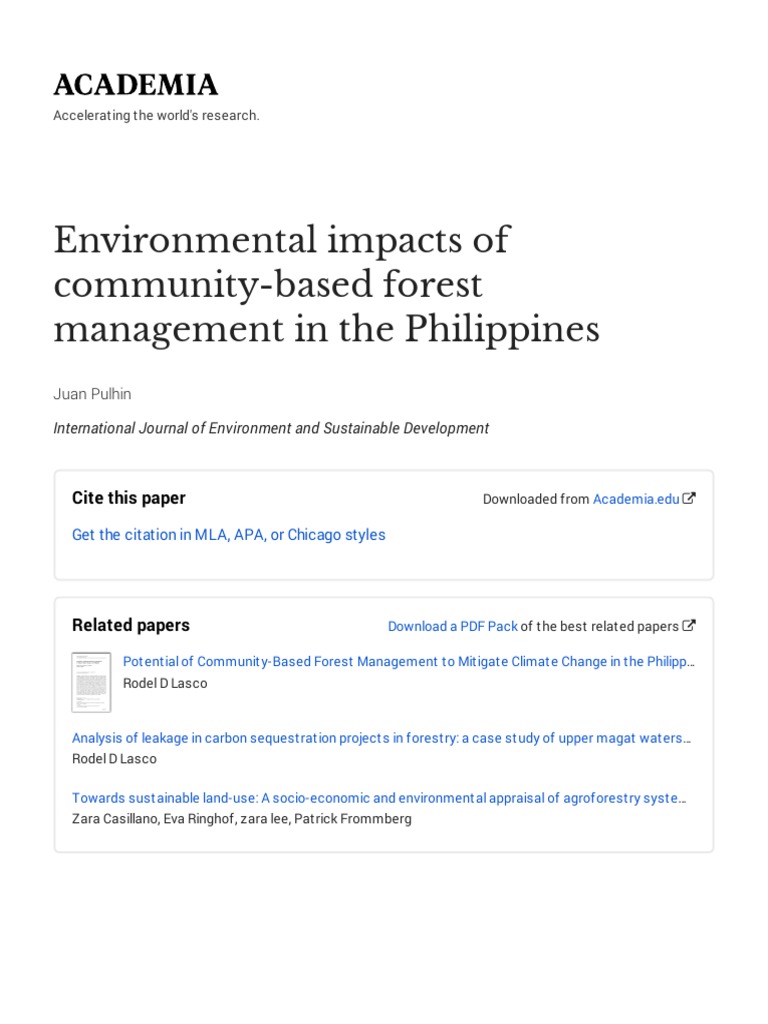 Environmental Impacts of Community-Based Forest Management in The ...