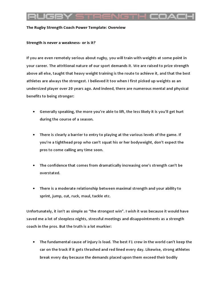 The Rugby Strength Coach Power Template 2.0 - READ ME FIRST | PDF ...