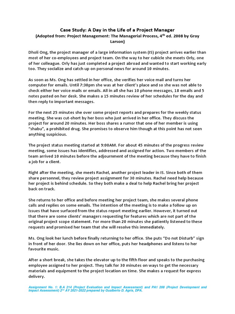 Case Study A Day In The Life Of A Project Manager Pdf Voicemail