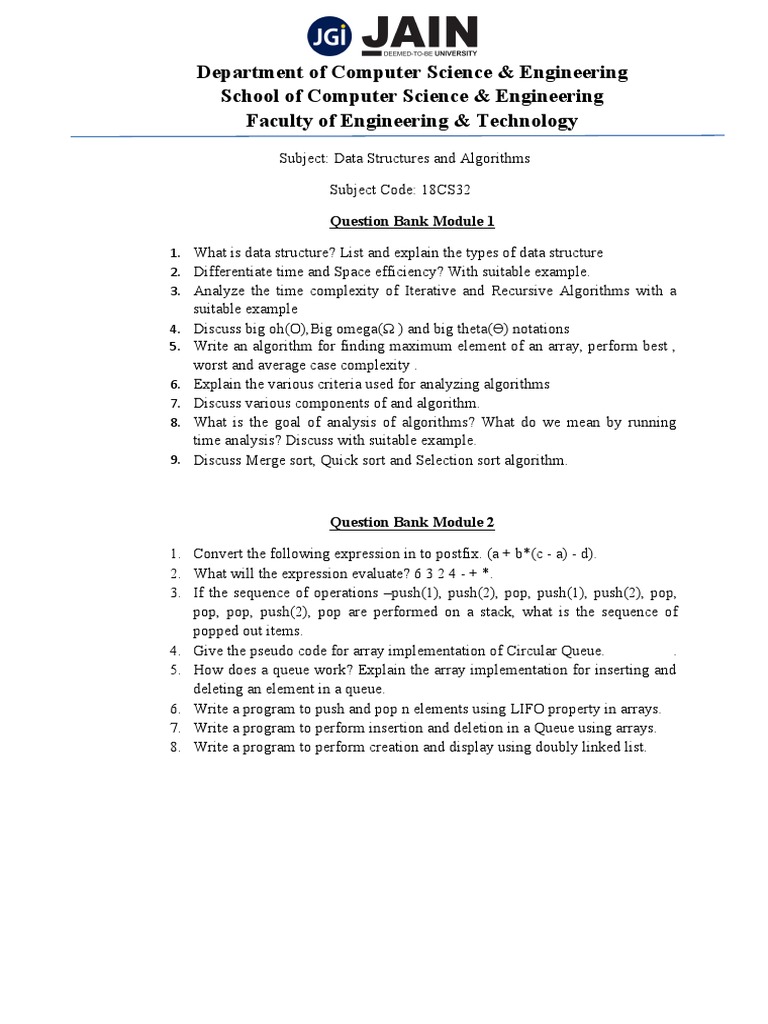 DSA QB Updated | PDF | Computing | Algorithms And Data Structures