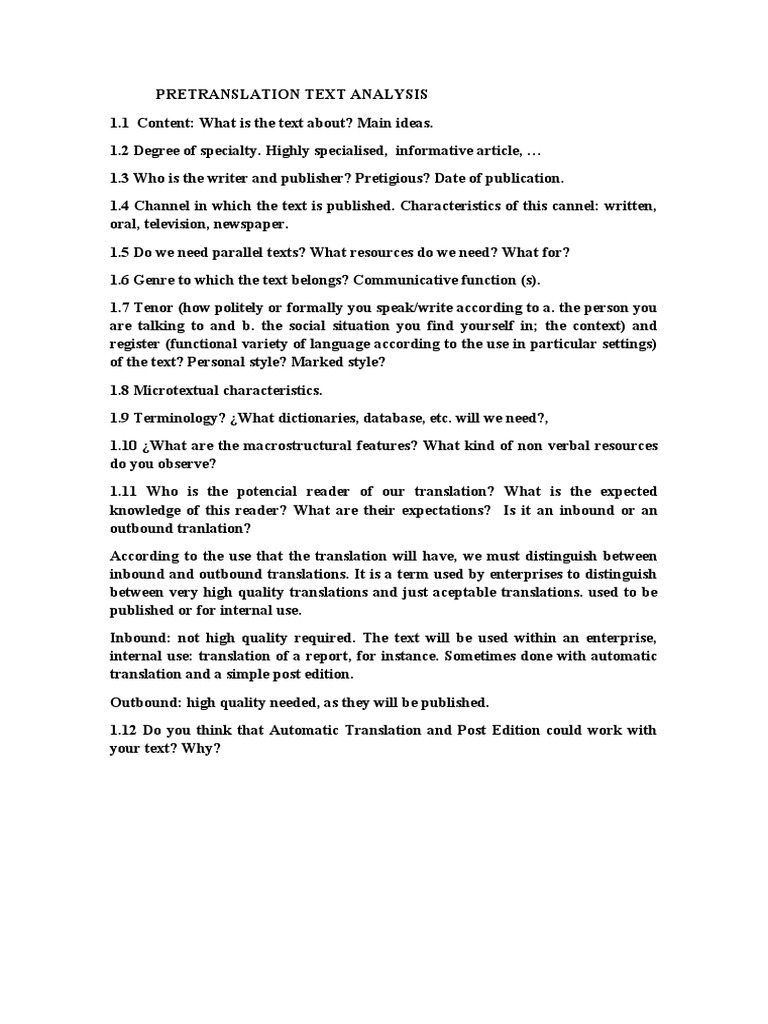 Pre-Translation Tex Analysis | PDF | Language Arts & Discipline