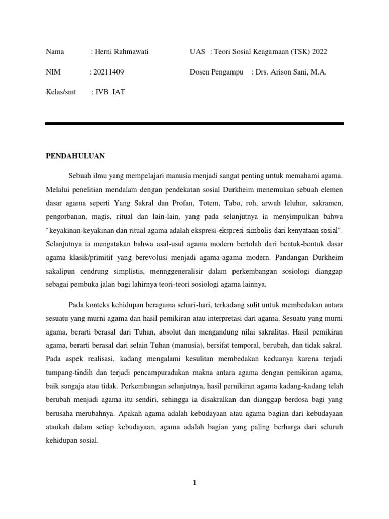 Herni Rahmawati UAS - IV B IAT TSK | PDF | Filsafat | Agama & Spiritualitas