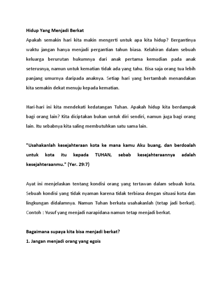 Hidup Berkat: Menjadi Dampak Positif | PDF