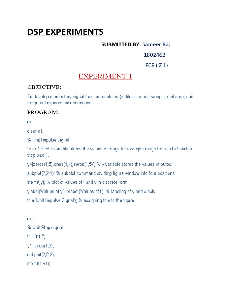 DSP Experiments: Experiment 1 | PDF | Discrete Fourier Transform | Computer Engineering