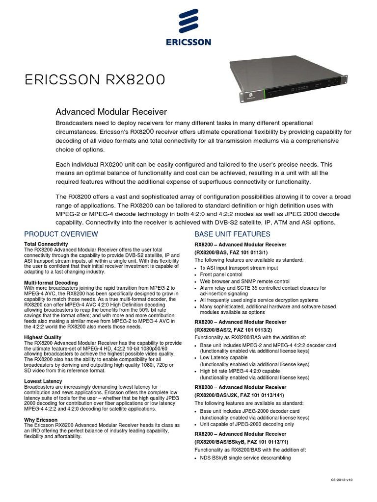 Ericsson RX8200: Advanced Modular Receiver | PDF | High Definition ...