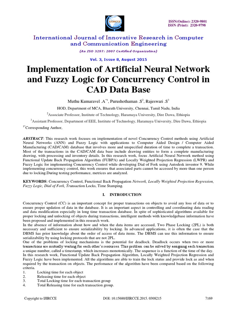 Implementation Of Artificial Neural Network And Fuzzy Logic For Concurrency Control In Cad Data