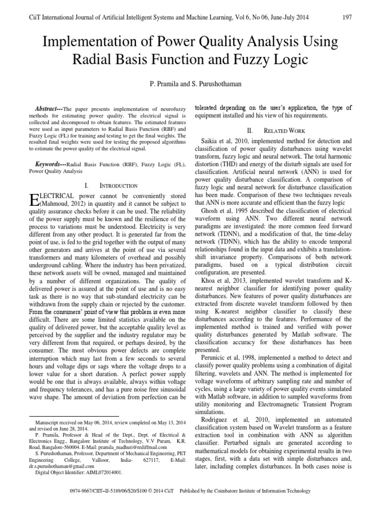 Implementation of Power Quality Analysis Using Radial Basis Function and Fuzzy Logic | PDF ...