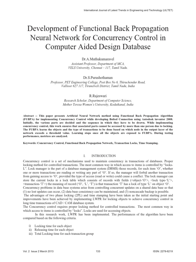 Development Of Functional Back Propagation Neural Network For Concurrency Control In Computer