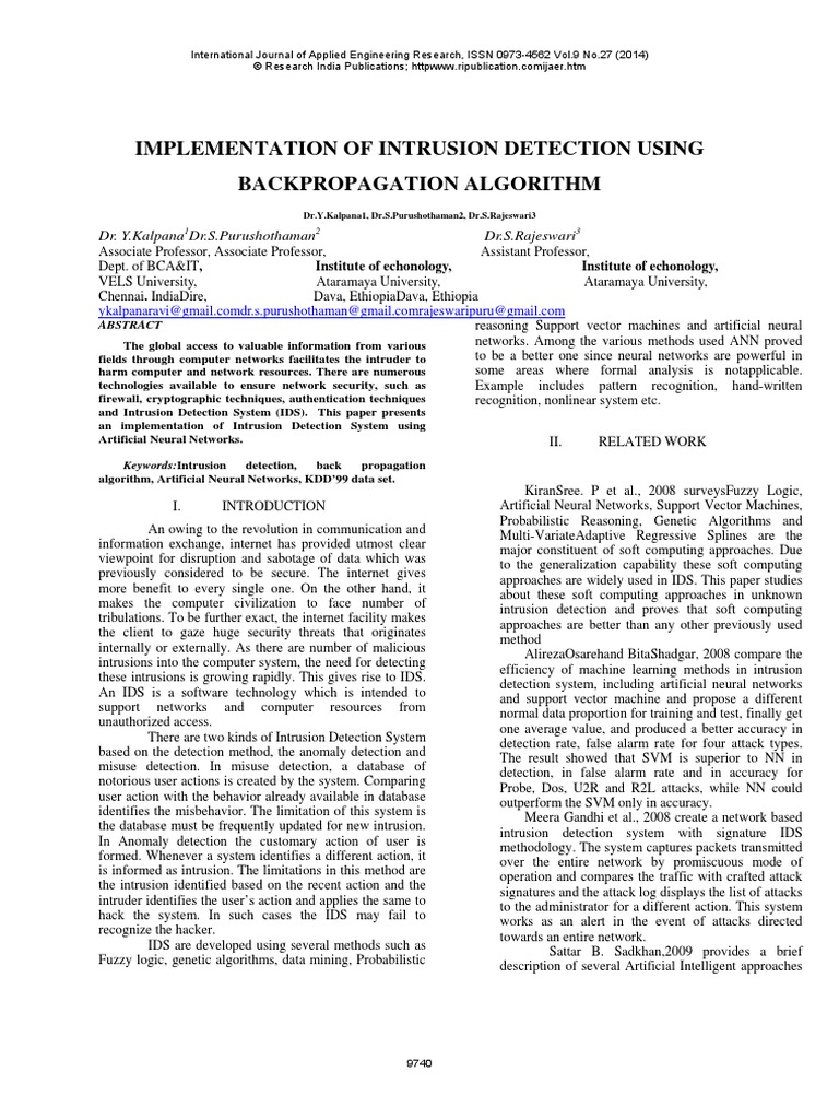 Implementation Of Intrusion Detection Using Backpropagation Algorithm