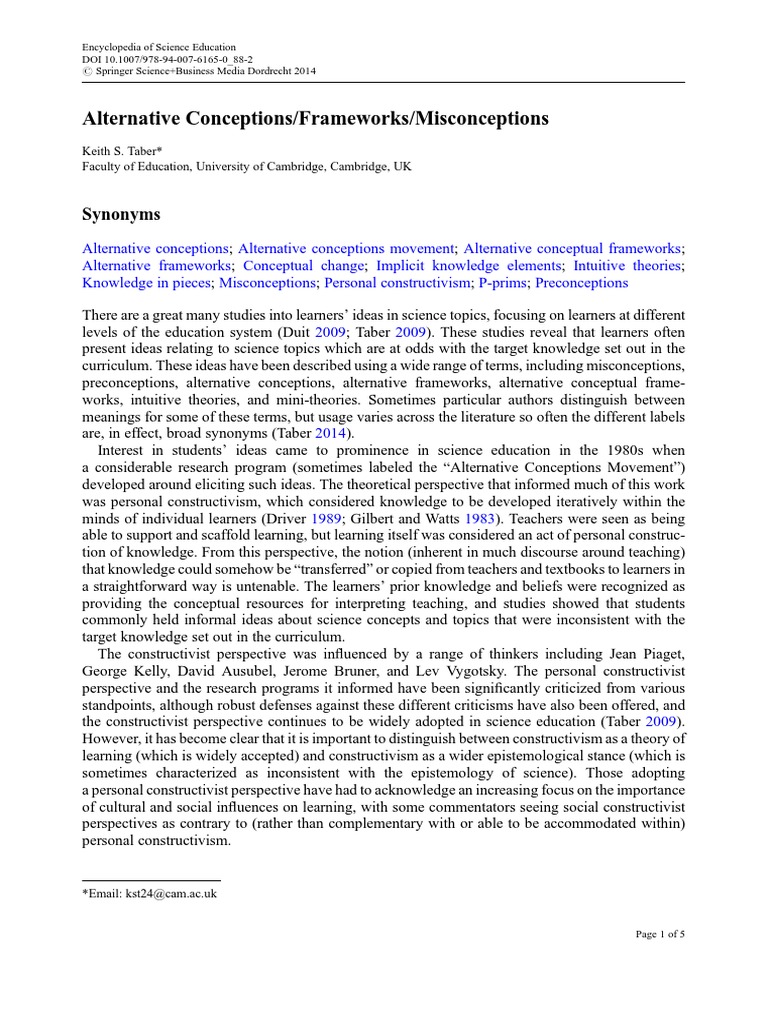 Alternative Conceptions Frameworks Misconceptions | PDF ...