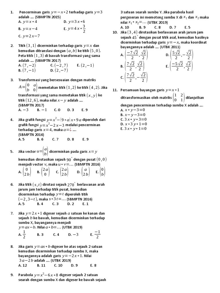 Soal Transformasi Geometri SBMPTN dan UTBK | PDF