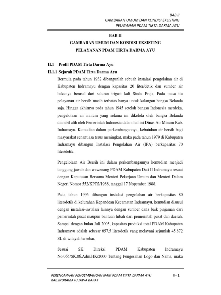 Bab Ii Gambaran Umum Dan Kondisi Eksisting Pelayanan Pdam Tirta Darma Ayu | PDF