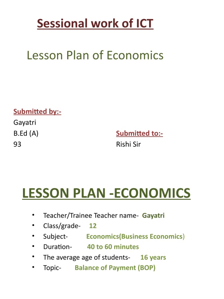 Ict Lesson Plan - Economics | PDF | Lesson Plan | Teachers