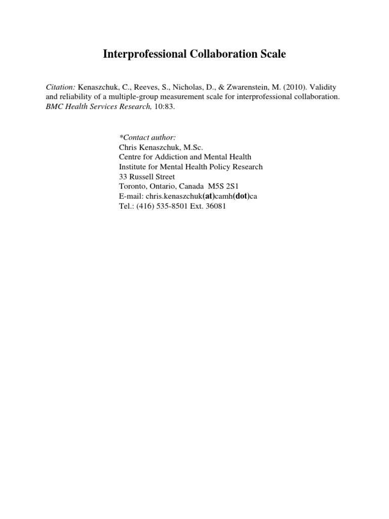 Interprofessional Collaboration Scale (ICS) Who | PDF | Health ...