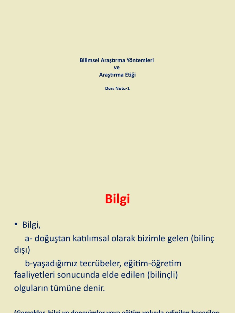Bilimsel Araştırma Yöntemleri Ders1 | PDF