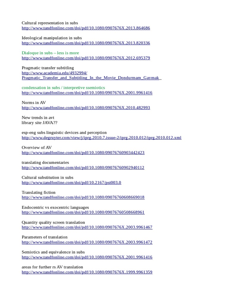 Reading List AV Translation | PDF