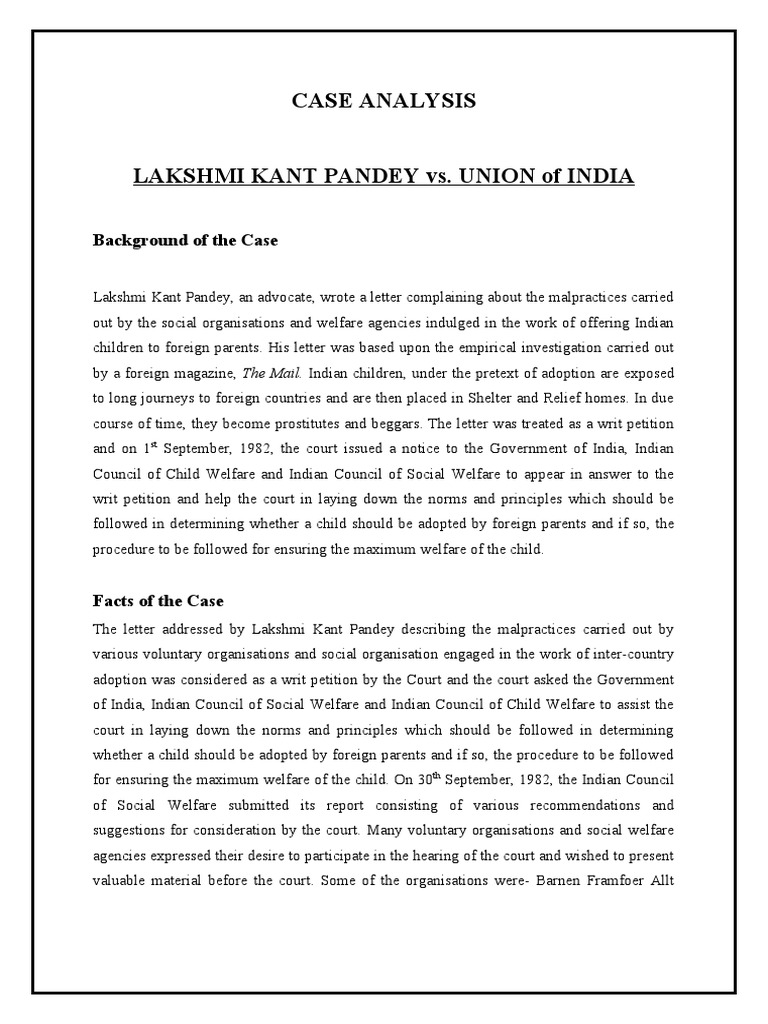 Lakshmi Kant Pandey vs. Union of India | PDF | Children's Rights | Adoption