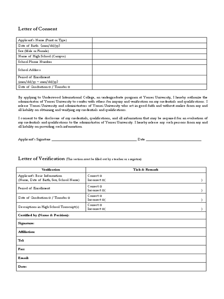 Letter of Consent: Verification Tick & Remark | PDF
