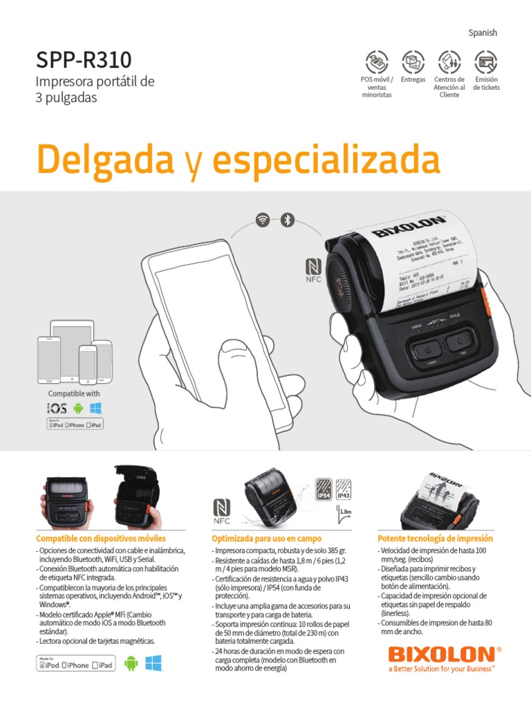 Bixolon - SPP-R310 | PDF | Bluetooth | Impresora (Computación)