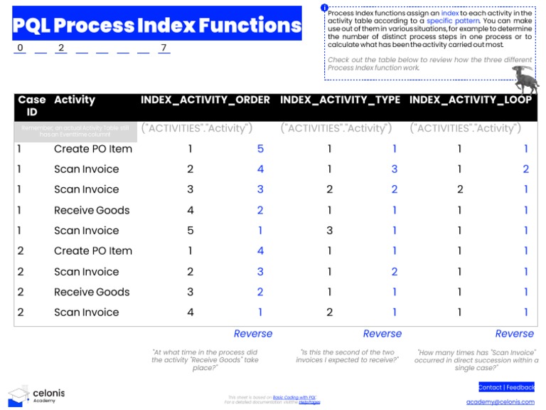 PQL Cheat Sheet - Process Index Functions | PDF