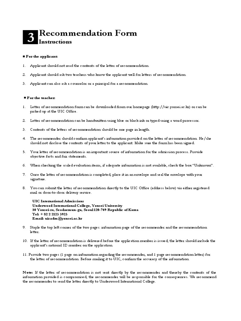 Recommendation Form: Instructions | PDF | Communication | Cognition