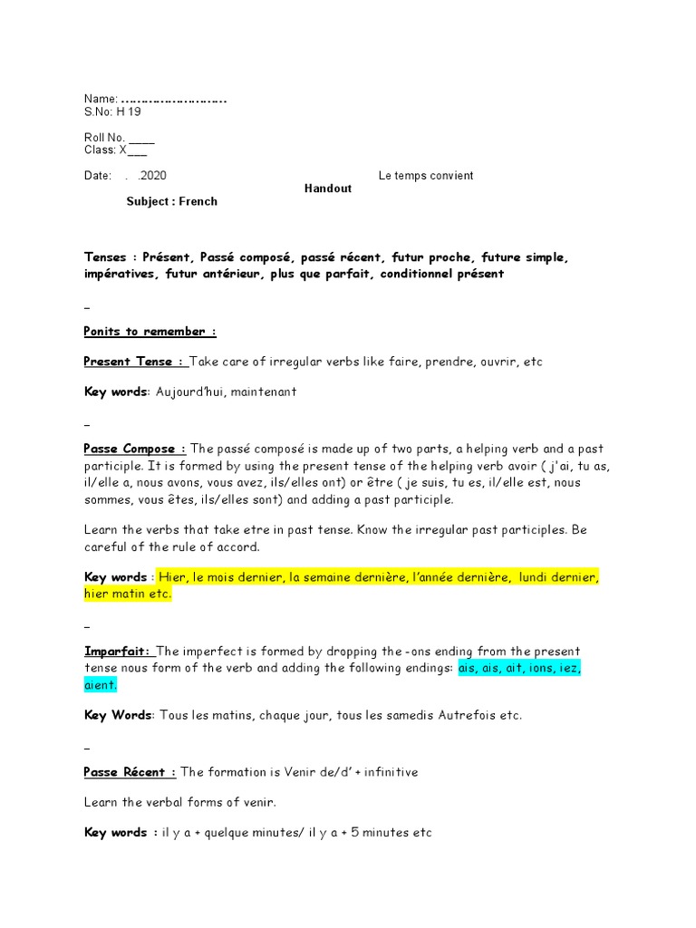 Les Temps en Français pour Classes 9-10 | PDF | Linguistique | Grammaire