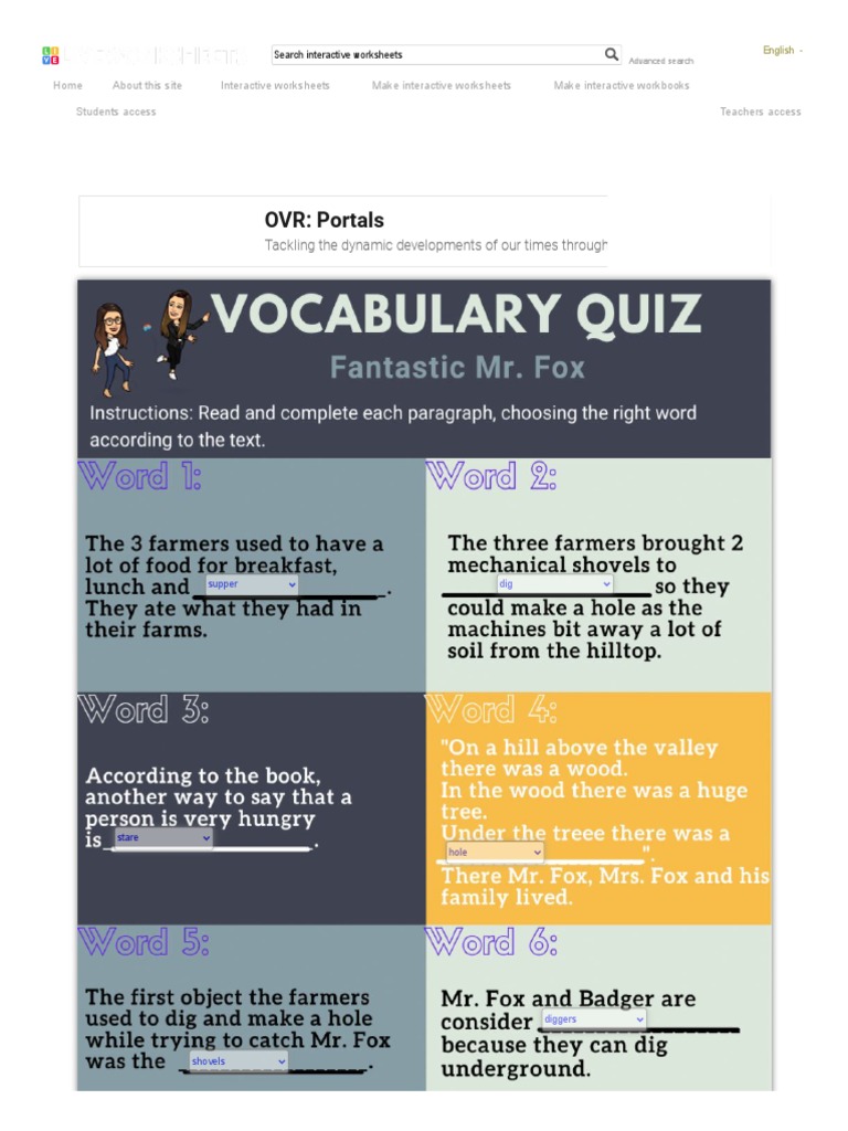 Fantastic Mr. Fox Vocabulary Worksheet | PDF
