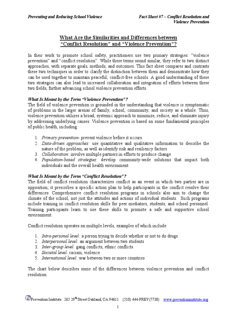 Conflict Resolution vs. Violence Prevention | PDF | Violence | Conflict ...